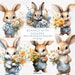Cute Easter Bunny Holding Flowers Clipart | Watercolor Bunnies Pngs ...