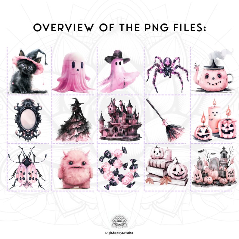 Pastel Pink Halloween Clipart Set 2, Pink Halloween Pngs, Witch, Ghost ...