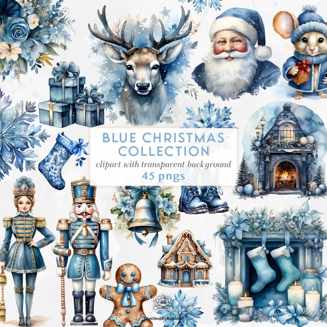 Blue Christmas Clipart Collection | Blue Watercolor Christmas Bundle ...