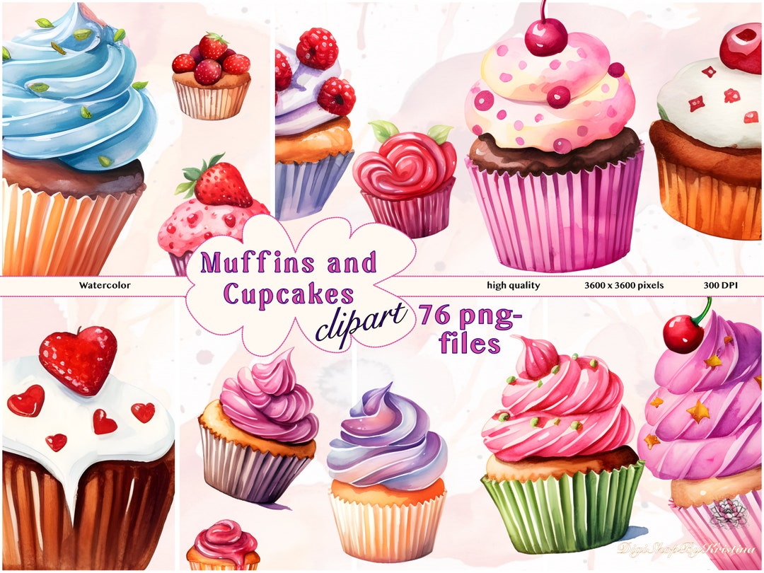 Watercolor Muffins and Cupcakes Clipart Candy and Dessert Clipart ...