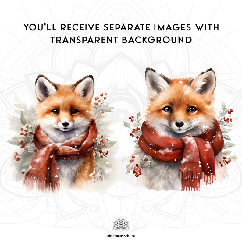 Cute Little Foxes Clipart Set | Watercolor Fox Pngs | Winter Animals ...