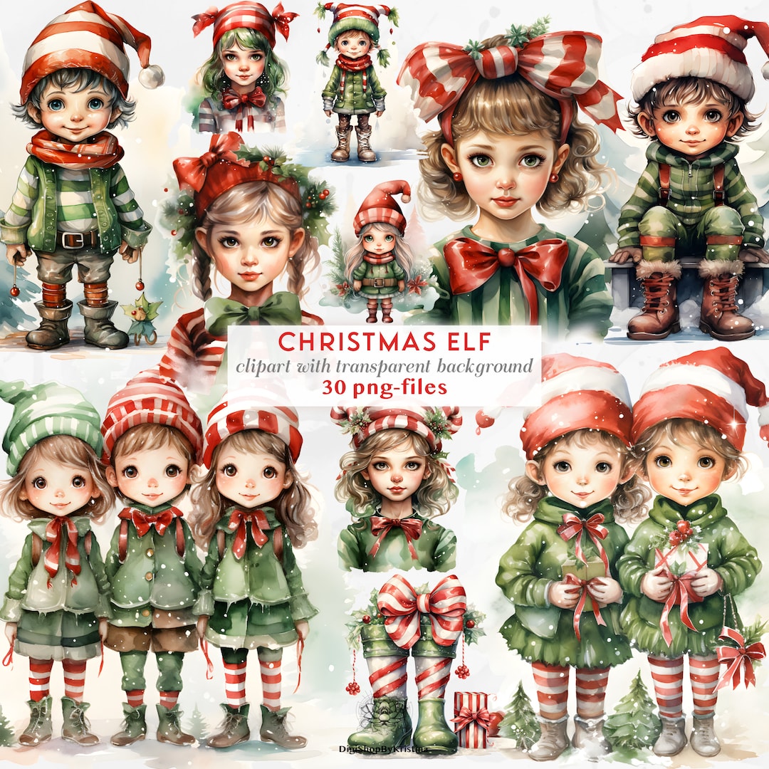Christmas Elf Clipart Collection | Green and Red Christmas Elves ...