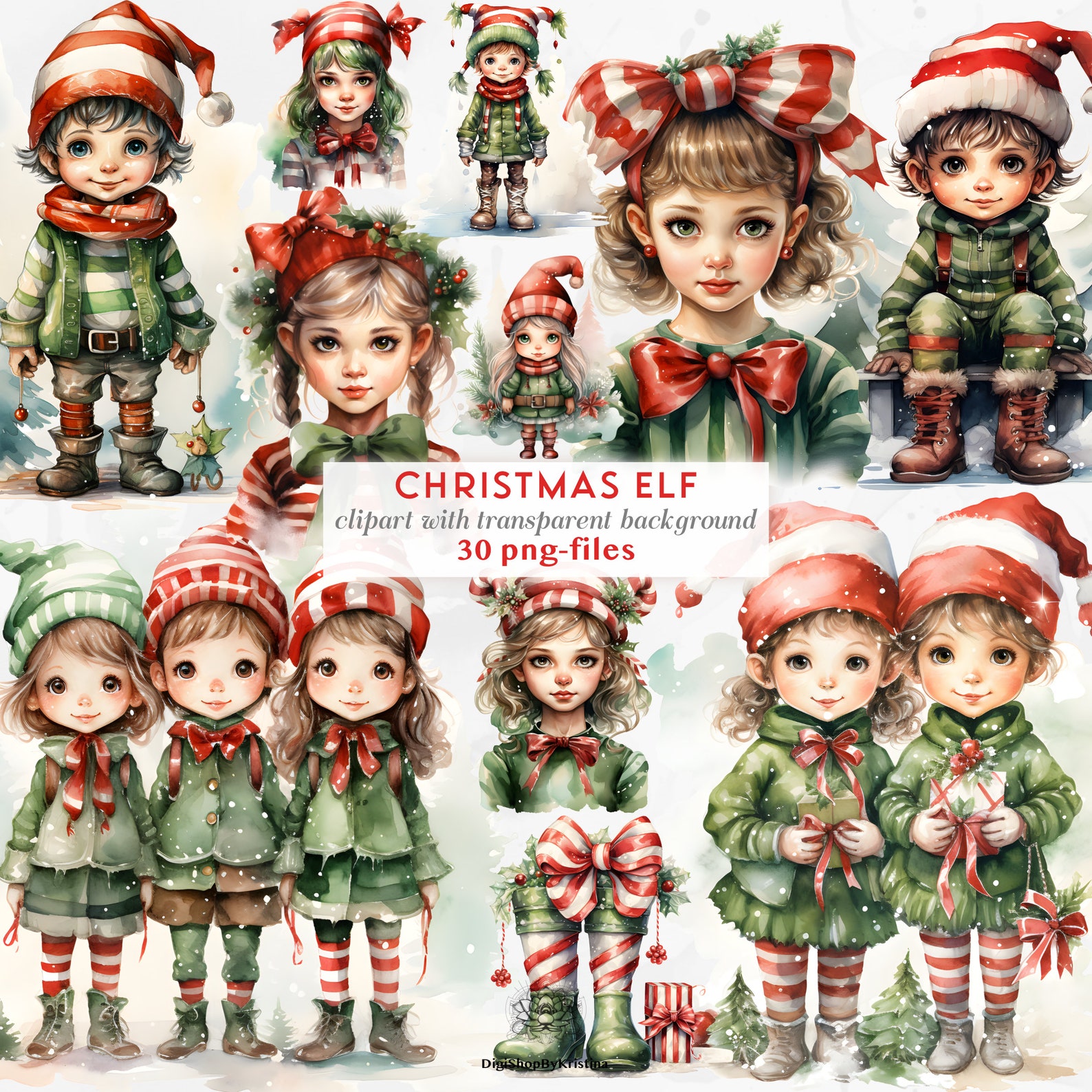Christmas Elf Clipart Collection Green and Red Christmas Elves Clipart ...