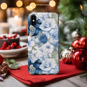 Blue Christmas Flowers Digital Papers | Girly Christmas Seamless ...