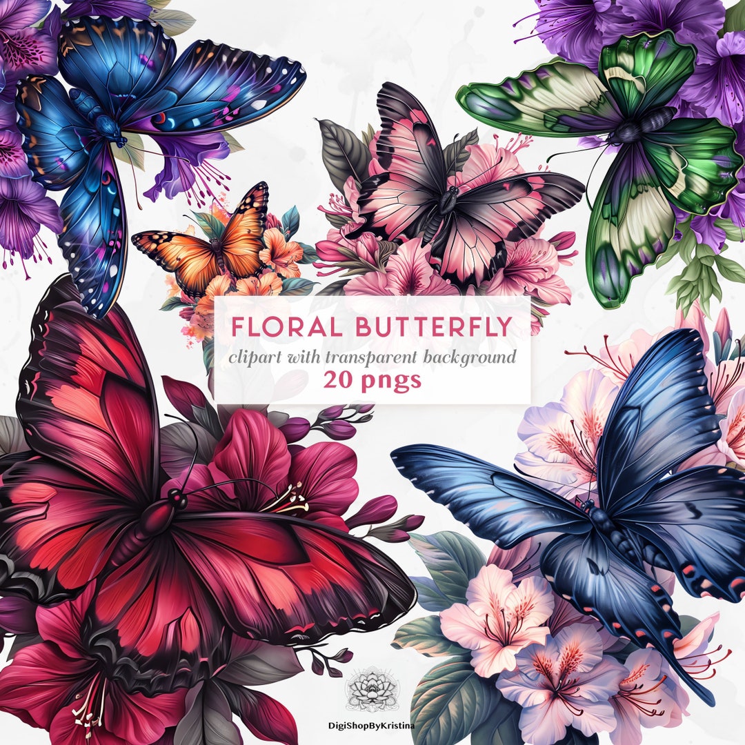 Floral Watercolor Butterfly Clipart | Spring Butterflies on Flowers ...