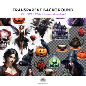Halloween MEGA Bundle 225 Pngs Clipart | Witches Dark Fairies Pumpkins ...