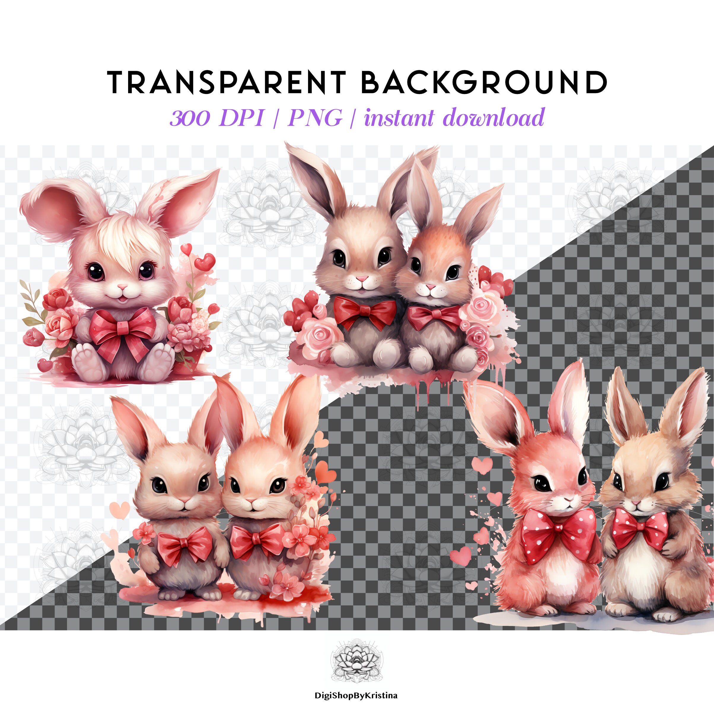 Cute Valentines Bunnies Couple Clipart Valentine's Day Clipart Cute ...