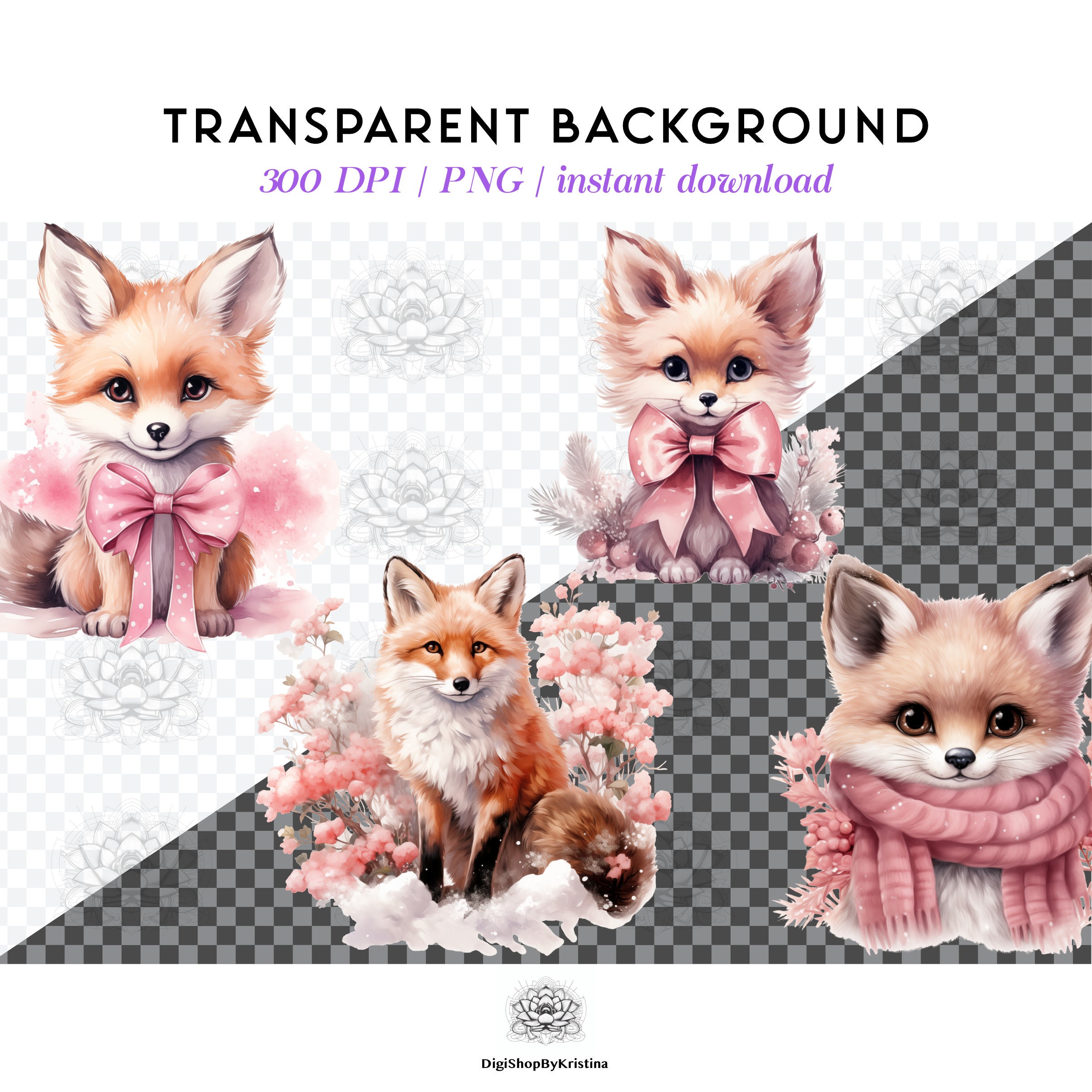 Cute Pink Christmas Fox Clipart Pink Watercolor Christmas Fox Girly ...