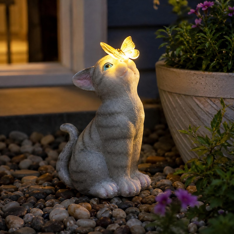 Solar Cat Outdoor Statues - Etsy