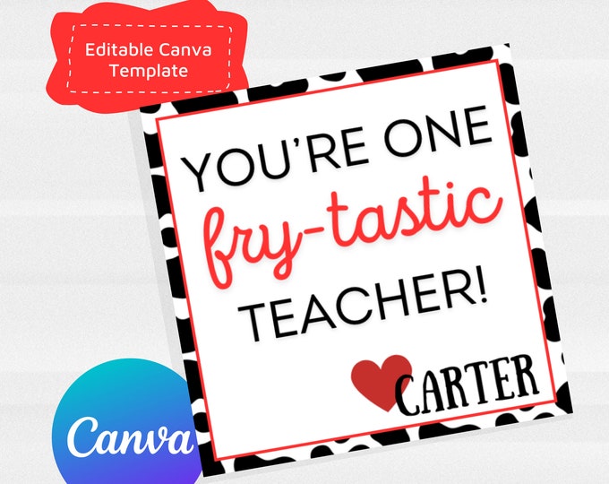 Digital Download Gift Tag I Think You're Fry-tastic Thank You Teacher ...