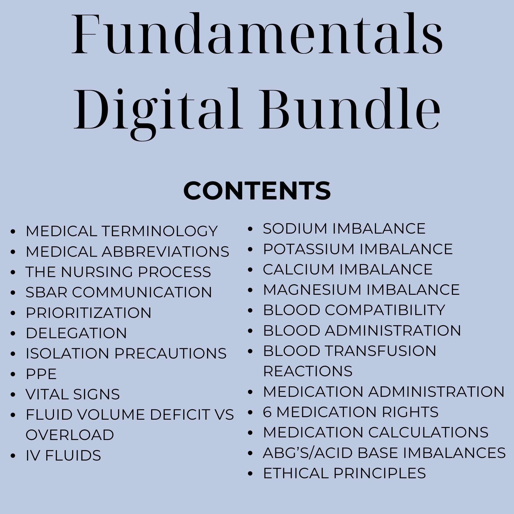 Fundamentals Nursing Bundle/nursing School Notes/nclex Review ...