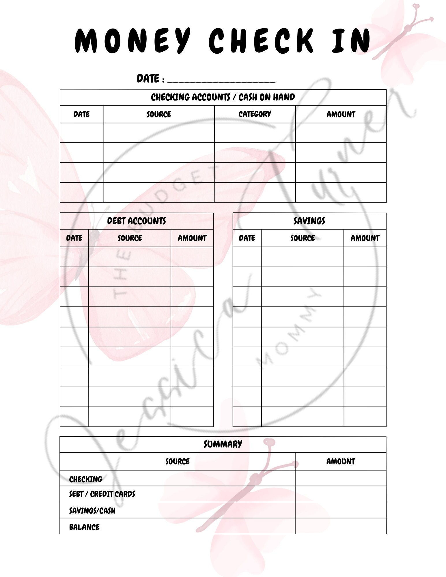 Money Check in - Template, Budget, Budgetting, Money Check In, Finances ...
