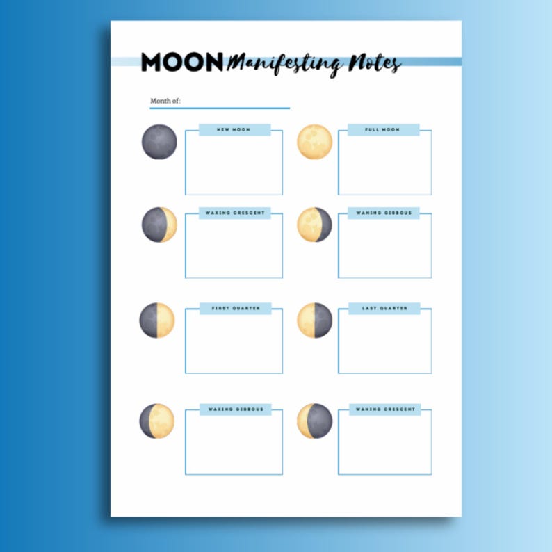 Moon Journal Printable • Lunar Reflection PDF • Digital Moon Phases Tracker • New Moon Ritual ...