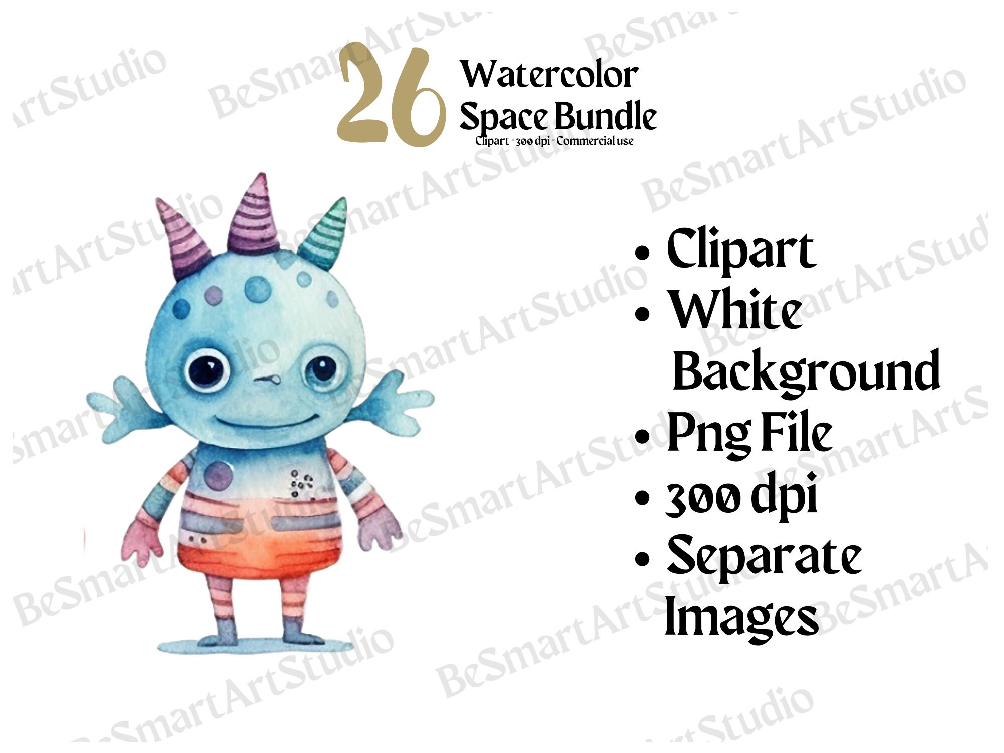 Space Watercolor Clipart, Cute Astronaut , Planets Clip Art, Rockets ...