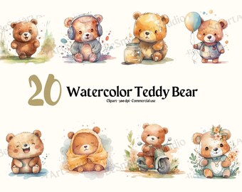 Watercolor Warm Teddy Bear Clip Art. Eco Pack Baby Shower for - Etsy