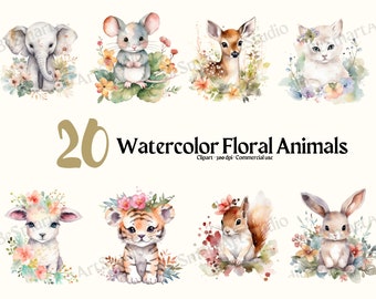Watercolor Spring Cute Baby Animals Clipart Bundle Gift Cute Little ...