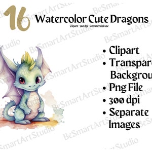 Cute Watercolor Dragons Clipart, Fantasy Dragons Watercolour Clipart ...