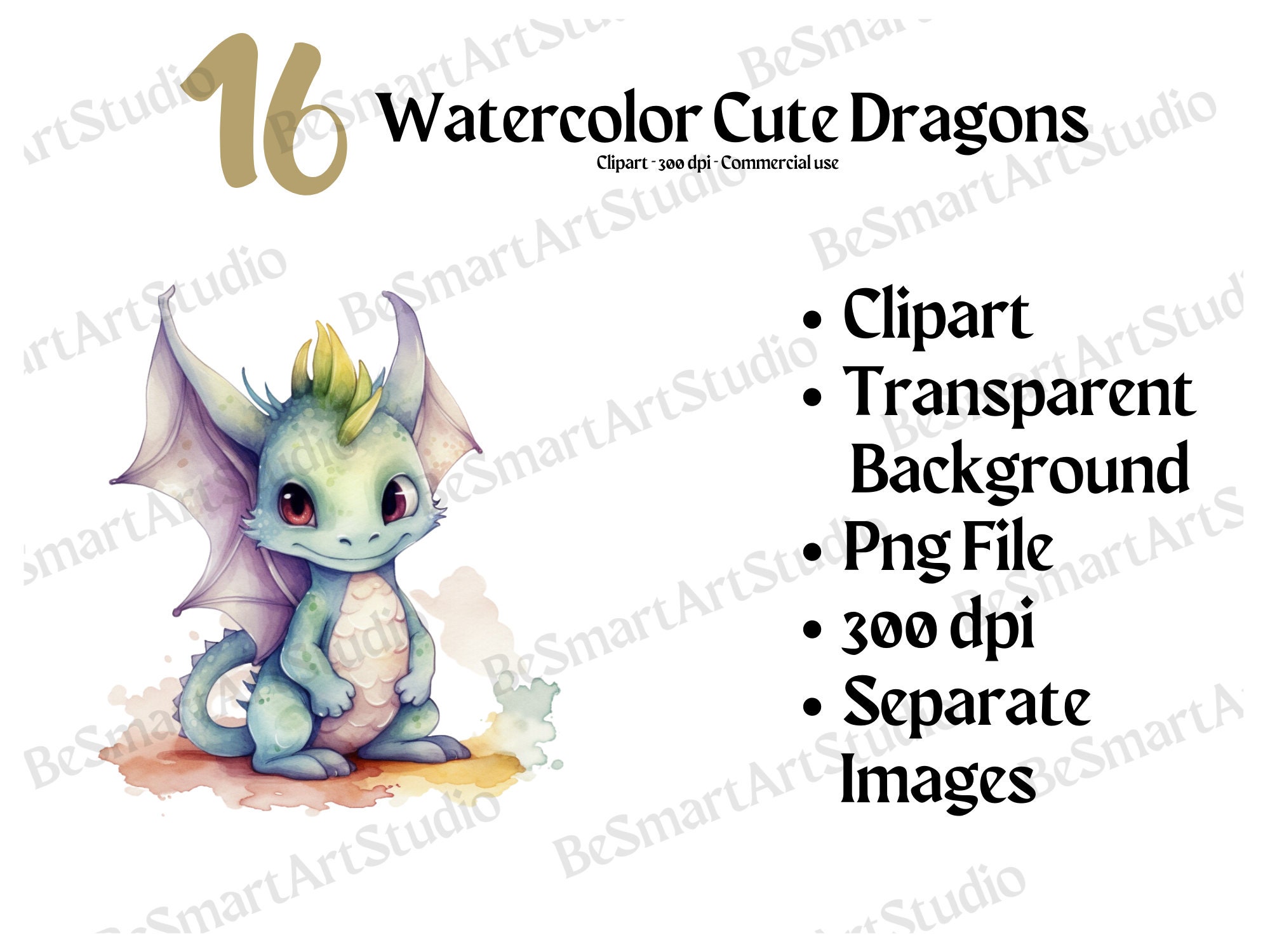 Cute Watercolor Dragons Clipart, Fantasy Dragons Watercolour Clipart ...
