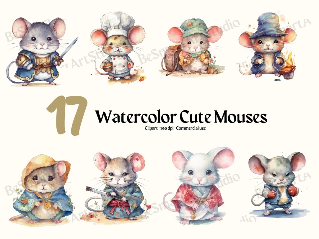 Watercolor Cute Mouse , Rat Clip Art Collection, Digital Download ...