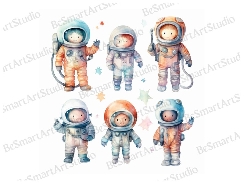 Space Watercolor Clipart, Cute Astronaut , Planets Clip Art, Rockets ...