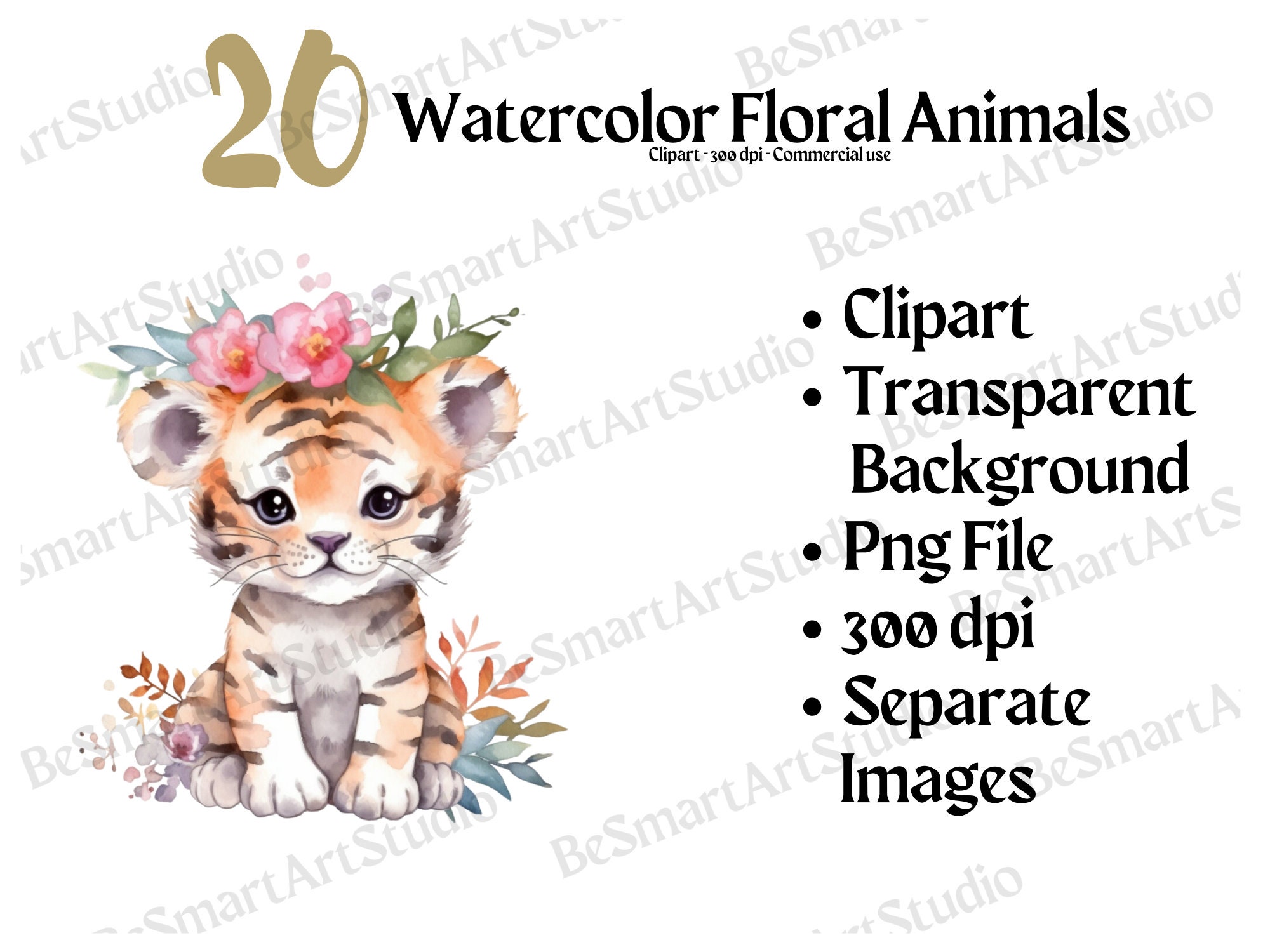 Watercolor Spring Baby Animals Clipart, Animals Floral, in PNG Format ...