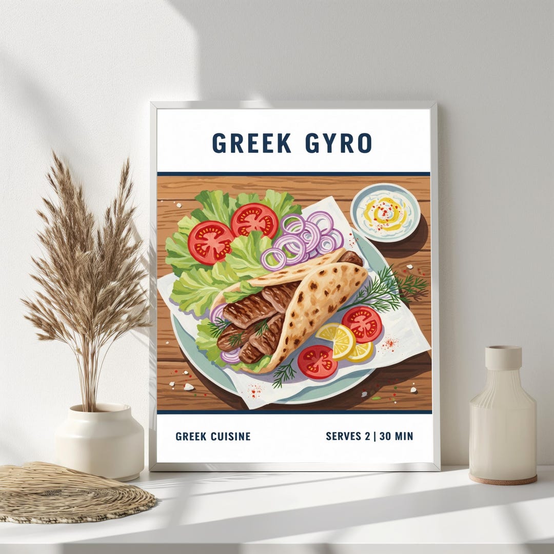 Vintage Greek Gyro Art Print: Mediterranean Kitchen Decor - Etsy