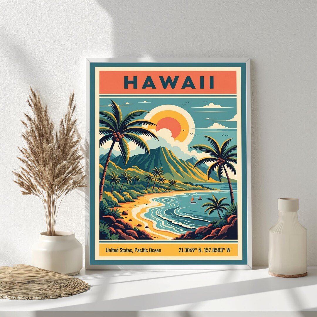 Hawaii Travel Poster: Retro Tropical Paradise Art Print - Etsy Ireland