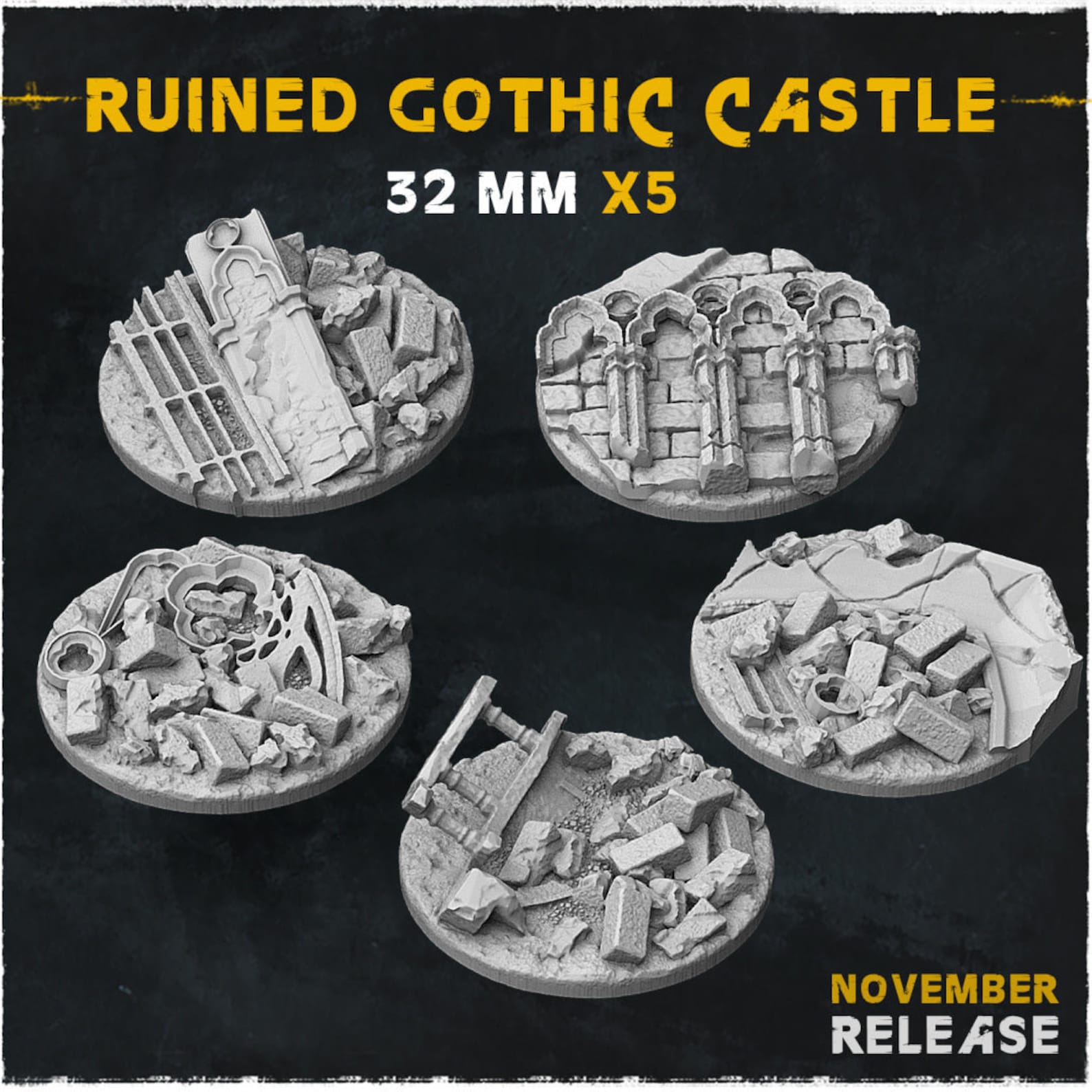 BASES - Ruined Gothic Castle Themed Medieval Ruins Bases for Wargames ...