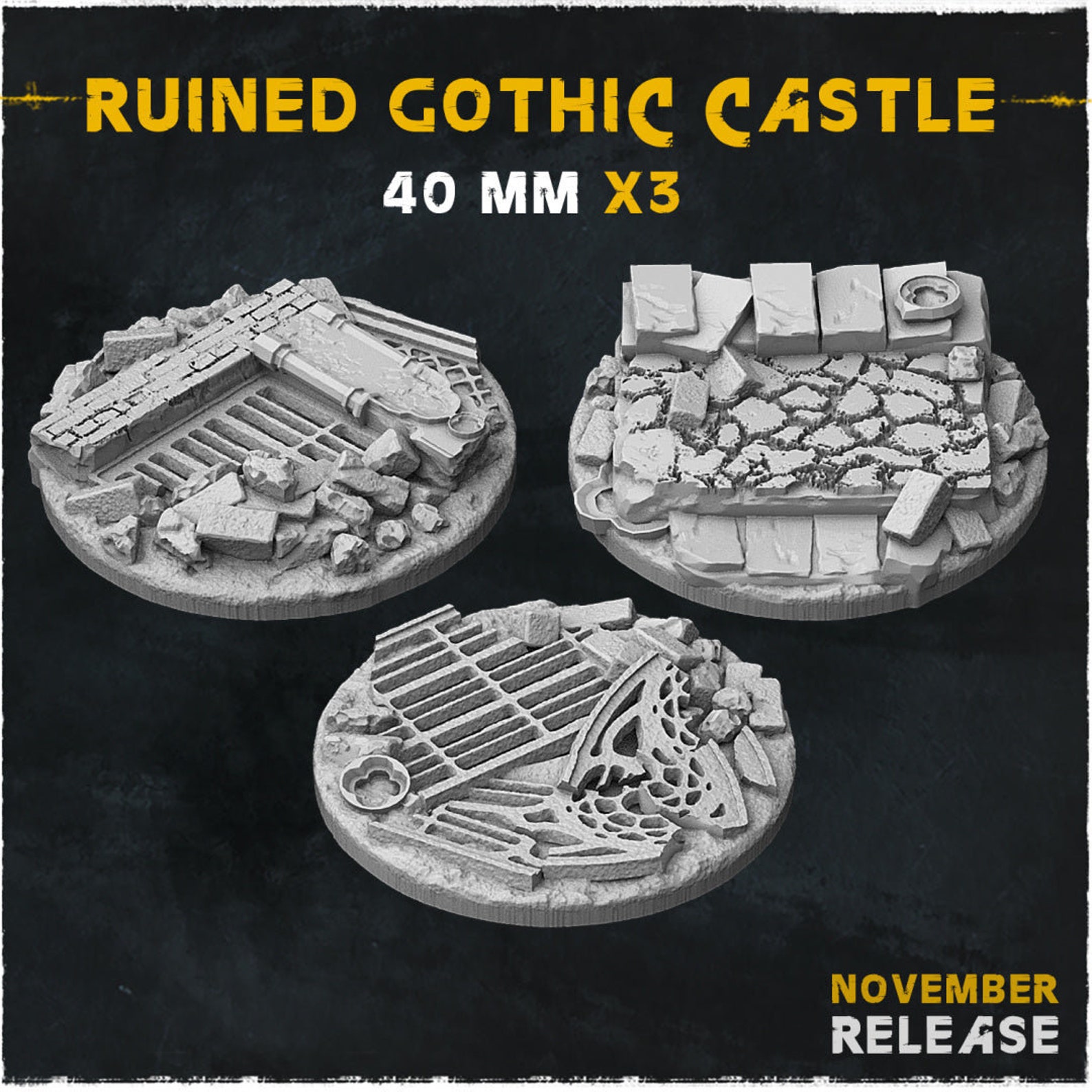 BASES - Ruined Gothic Castle Themed Medieval Ruins Bases for Wargames ...