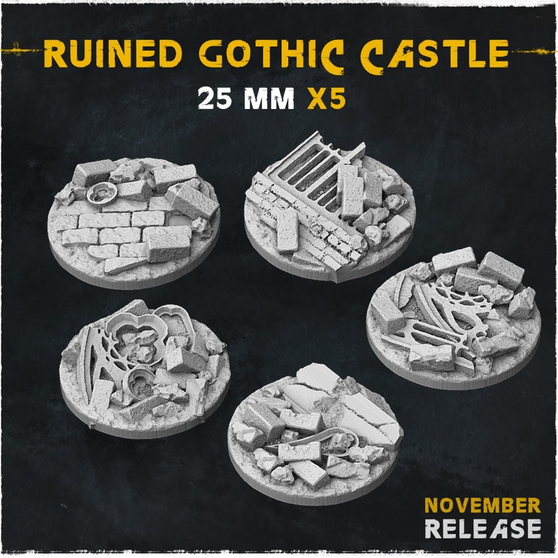 BASES - Ruined Gothic Castle Themed Medieval Ruins Bases for Wargames ...