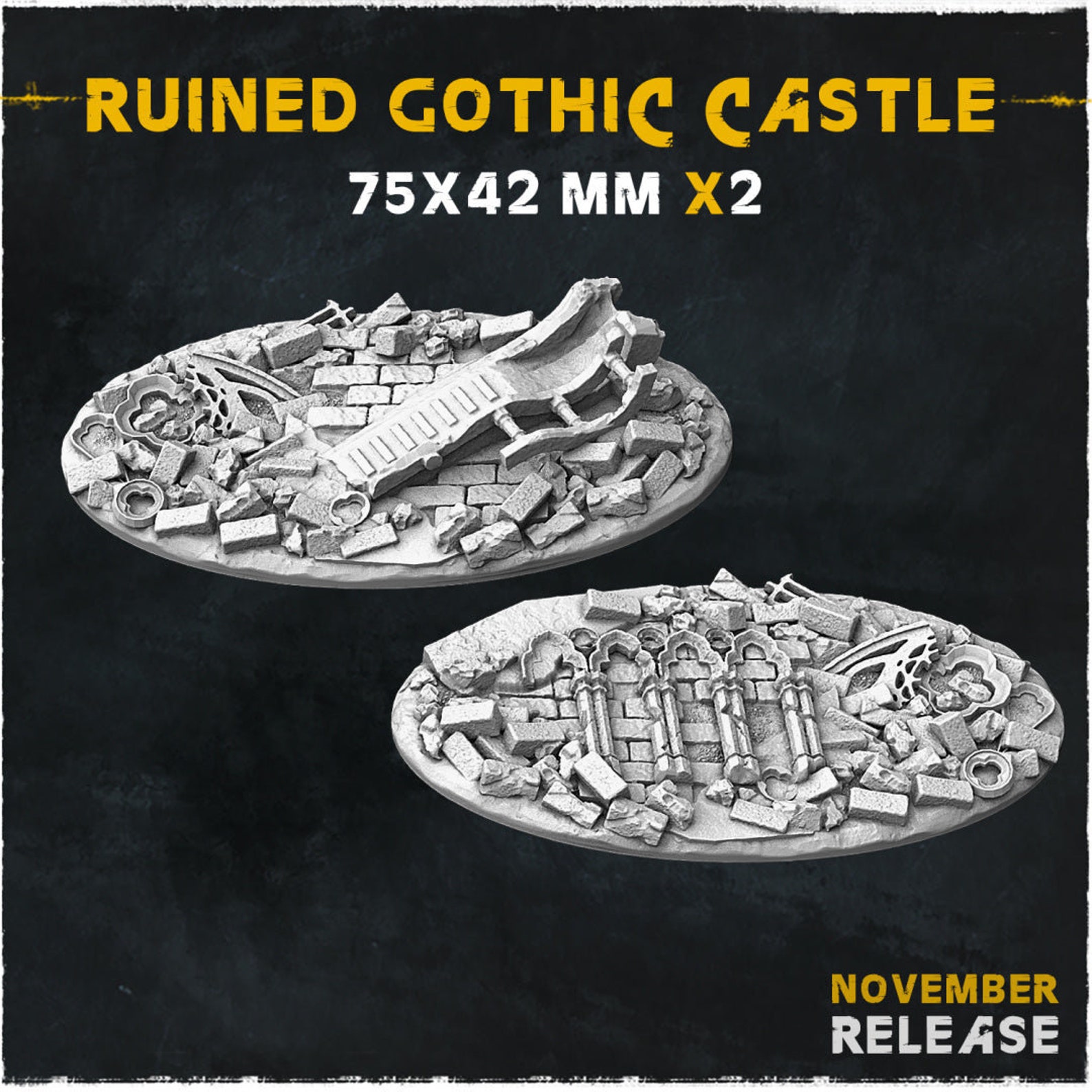 BASES - Ruined Gothic Castle Themed Medieval Ruins Bases for Wargames ...