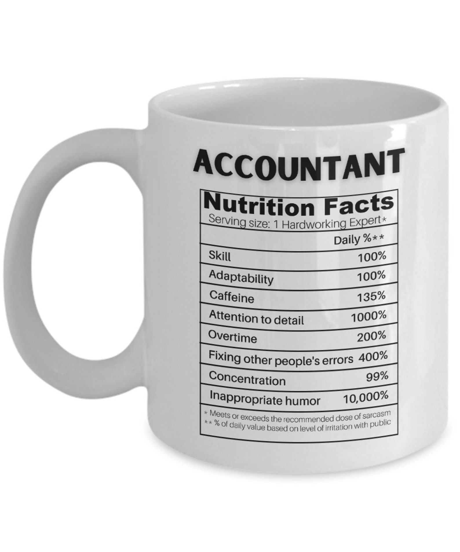Accountant Nutrition Facts Coffee Mug, Funny Gift Ideas for Men Women ...