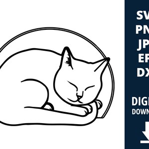 Sleeping Cat Svg Instant Download Cut Engrave File PNG JPG EPS Dxf - Etsy