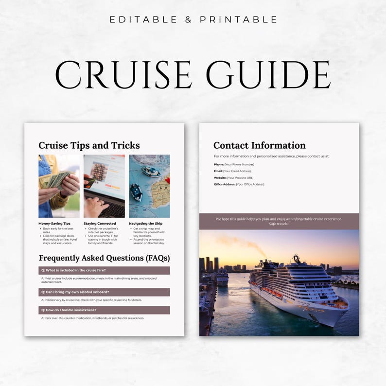 Cruise Ship Guide Template Printable Cruise Itinerary Cruise Vacation ...