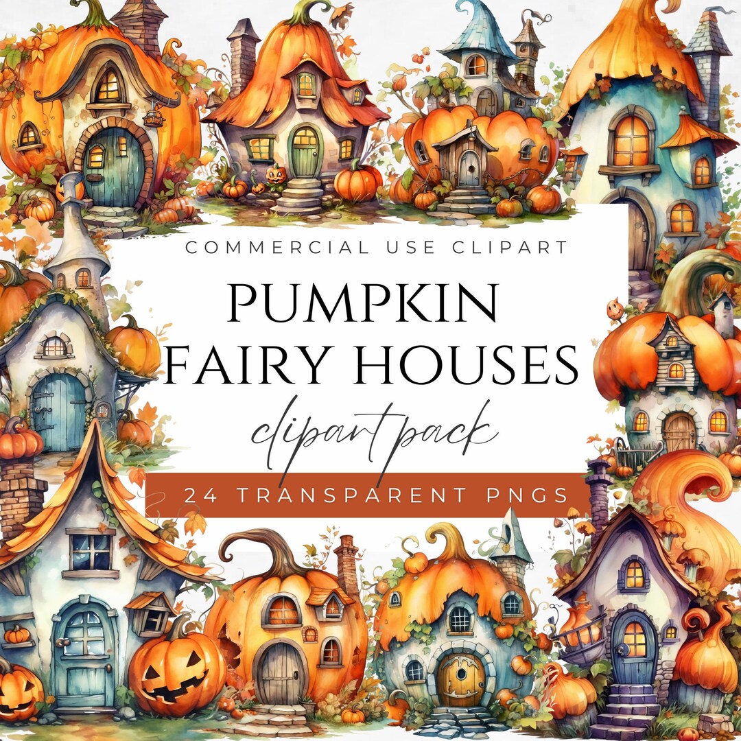 Pumpkin Fairy Houses Clipart Halloween Pumpkin Cottage Clipart ...