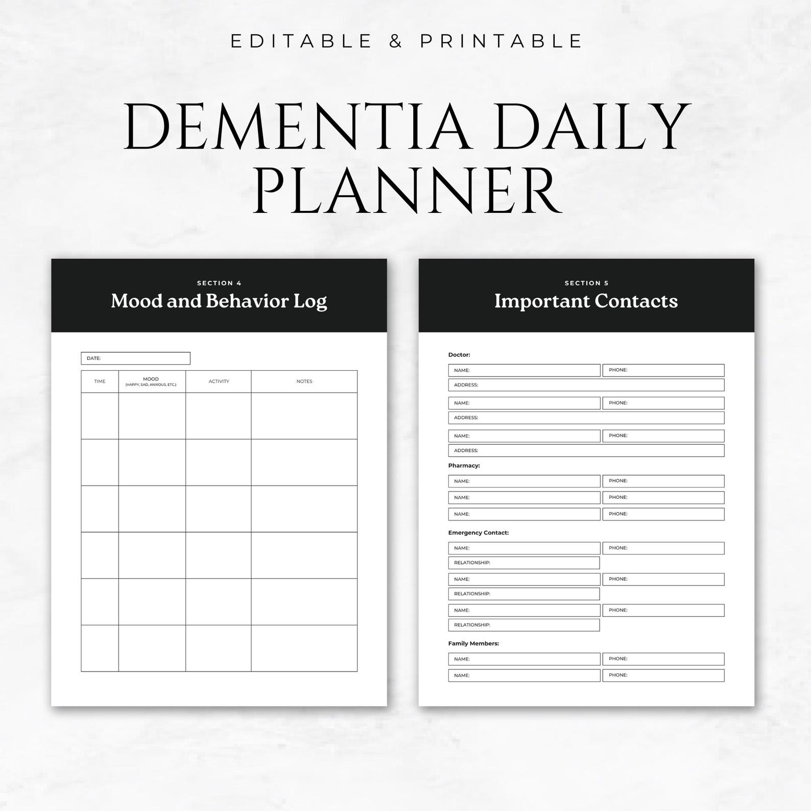 Dementia Daily Planner Template Printable Dementia Activities Planner ...