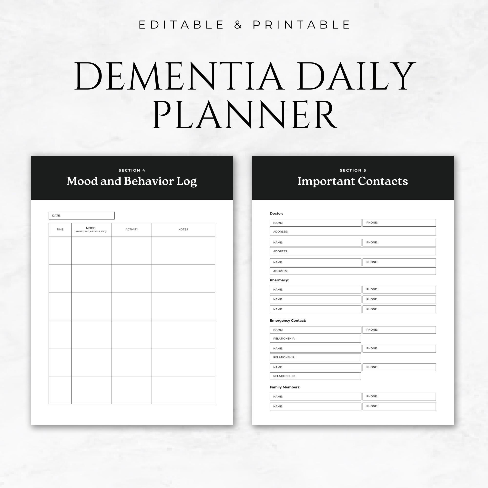Dementia Daily Planner Template Printable Dementia Activities Planner ...