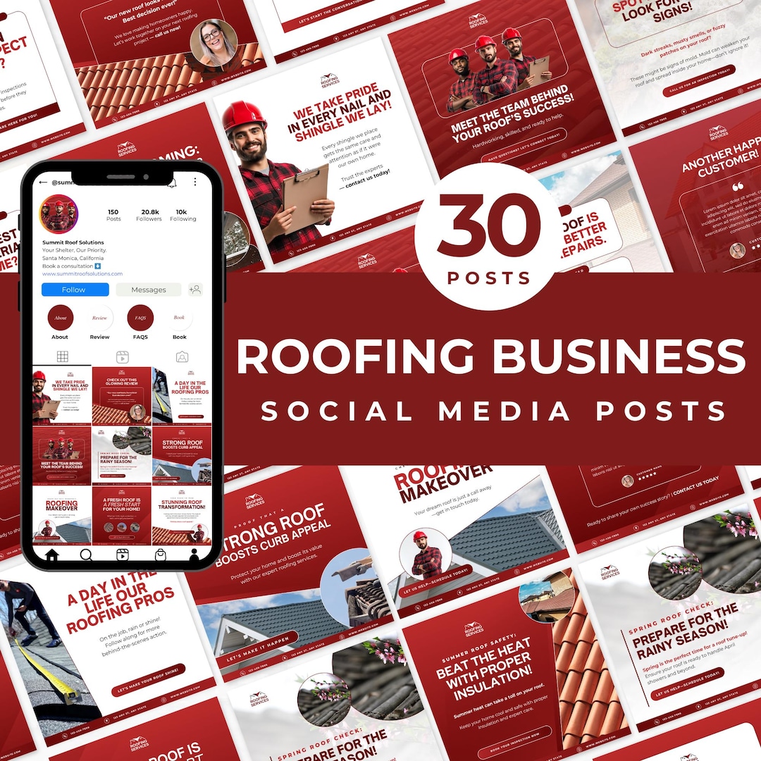Roofing Business Social Media Posts Templates Roof Repair Marketing ...