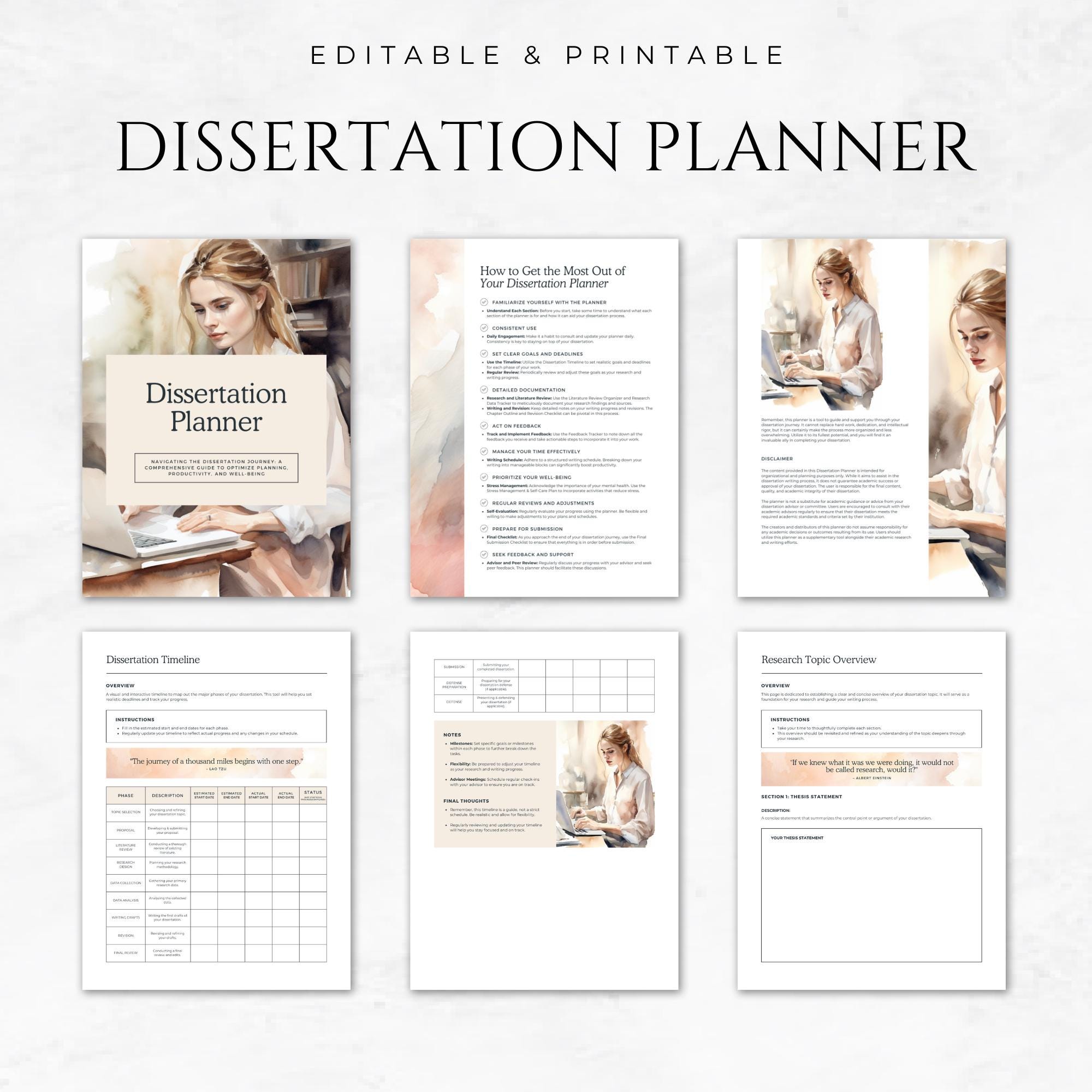 Dissertation Planner Template Printable Academic Planner Phd Planner ...