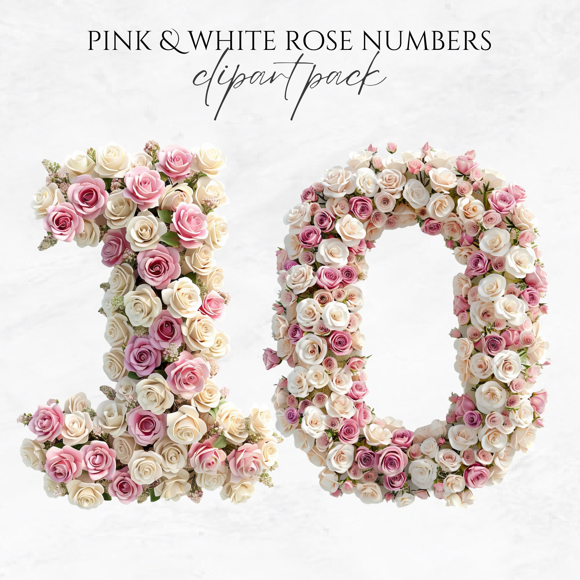 Rose Numbers Clipart Pink Rose Clipart White Rose Clipart Floral ...