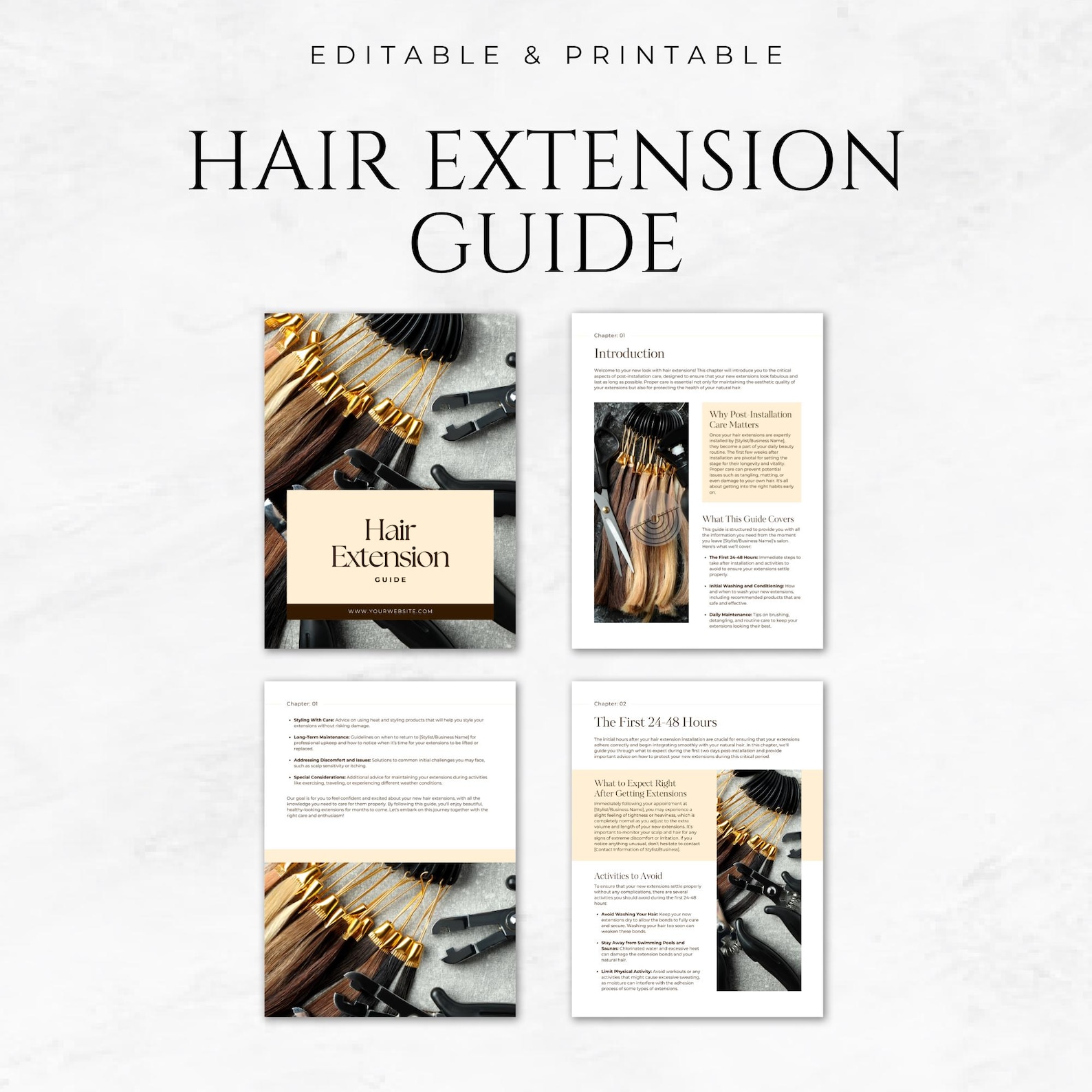 Hair Extension Guide Template Printable Hair Extension Care Guide Hair ...