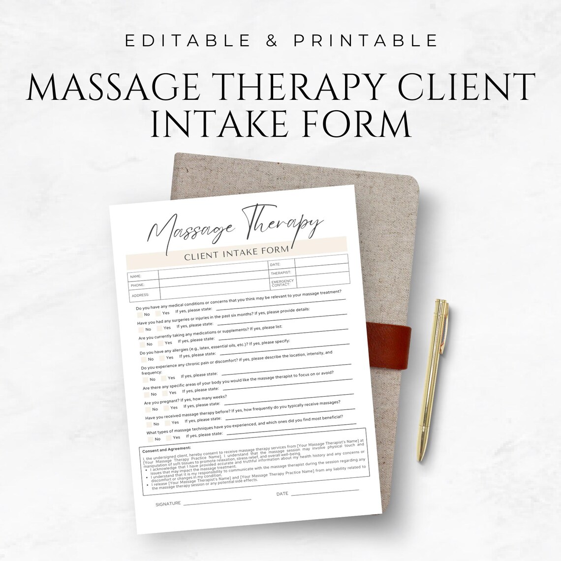 Massage Therapy Client Intake Form Template Printable Therapist Forms ...