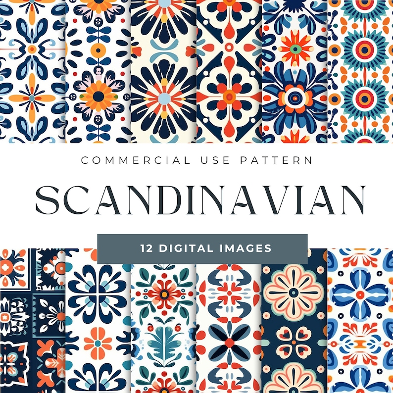 Seamless Scandinavian Patterns Digital Scandinavian Folk Art ...