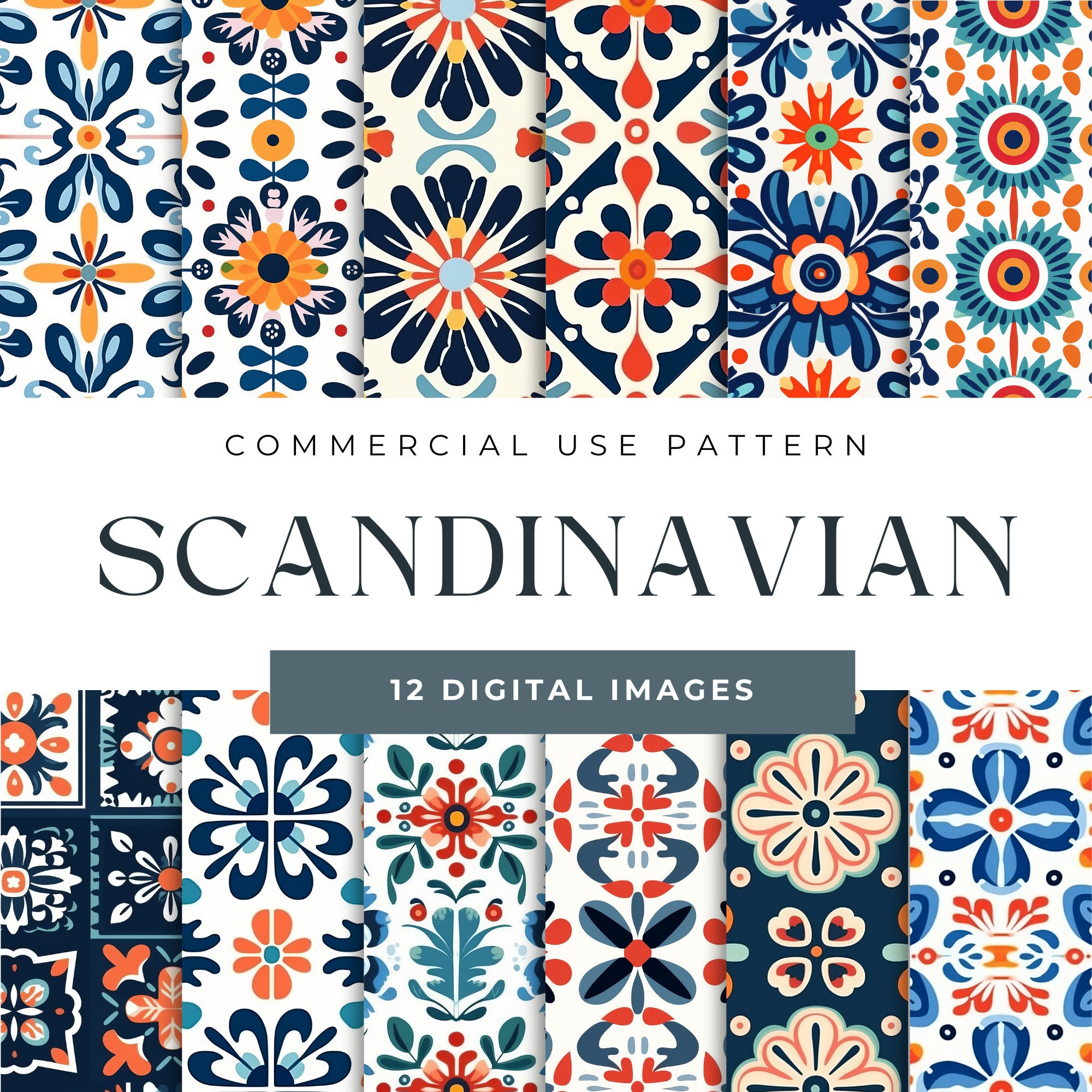 Seamless Scandinavian Patterns Digital Scandinavian Folk Art ...