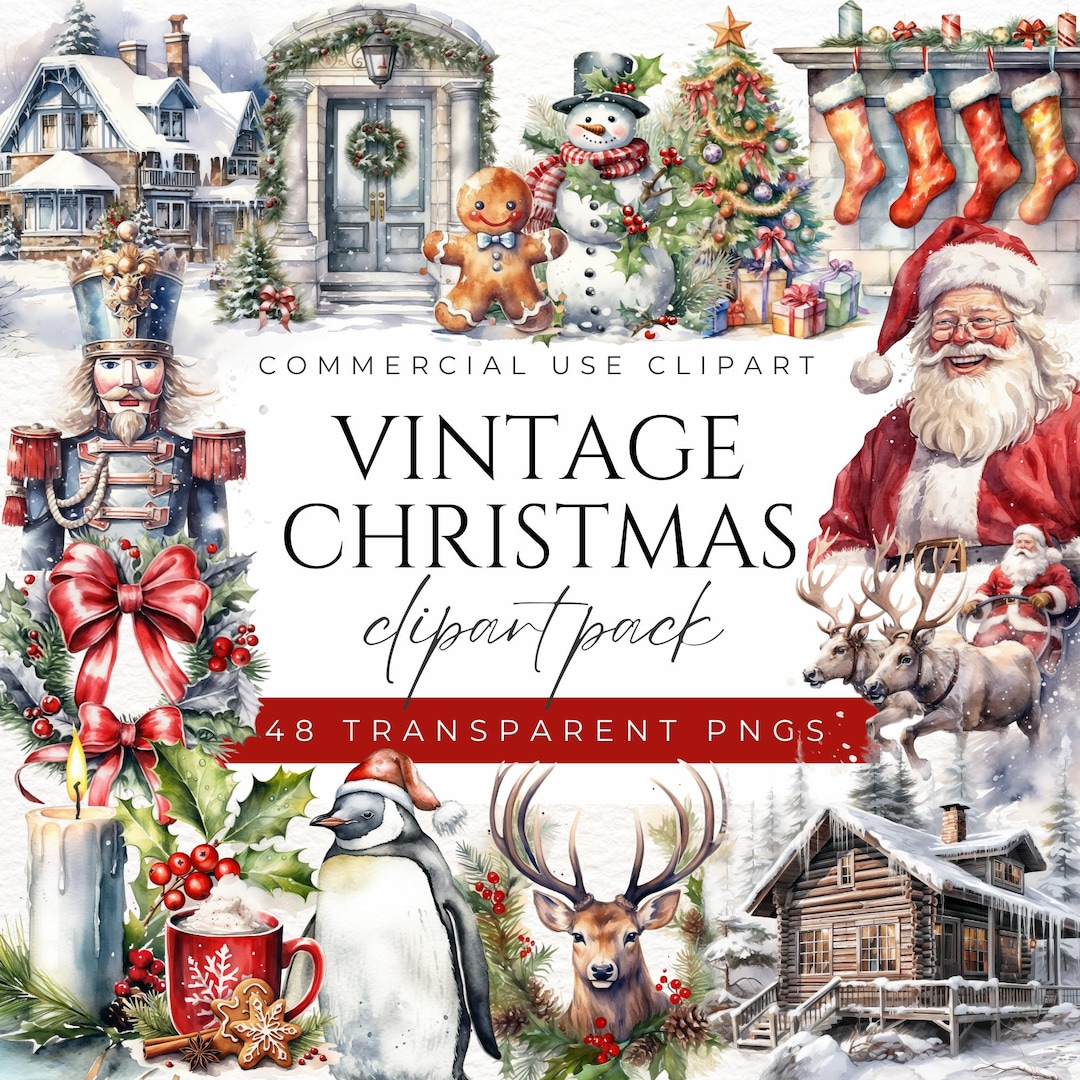 Vintage Christmas Clipart Retro Old Fashioned Christmas Graphics ...