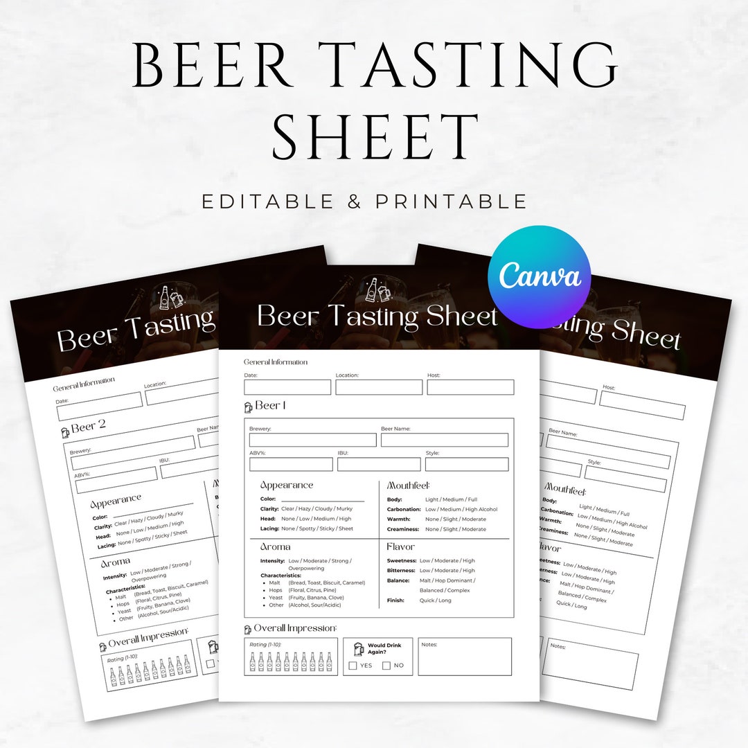 Beer Tasting Sheet Templates Editable Beer Tasting Form Beer ...