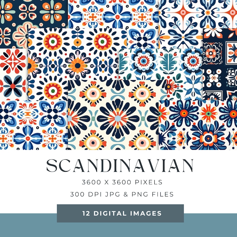 Seamless Scandinavian Patterns Digital Scandinavian Folk Art ...