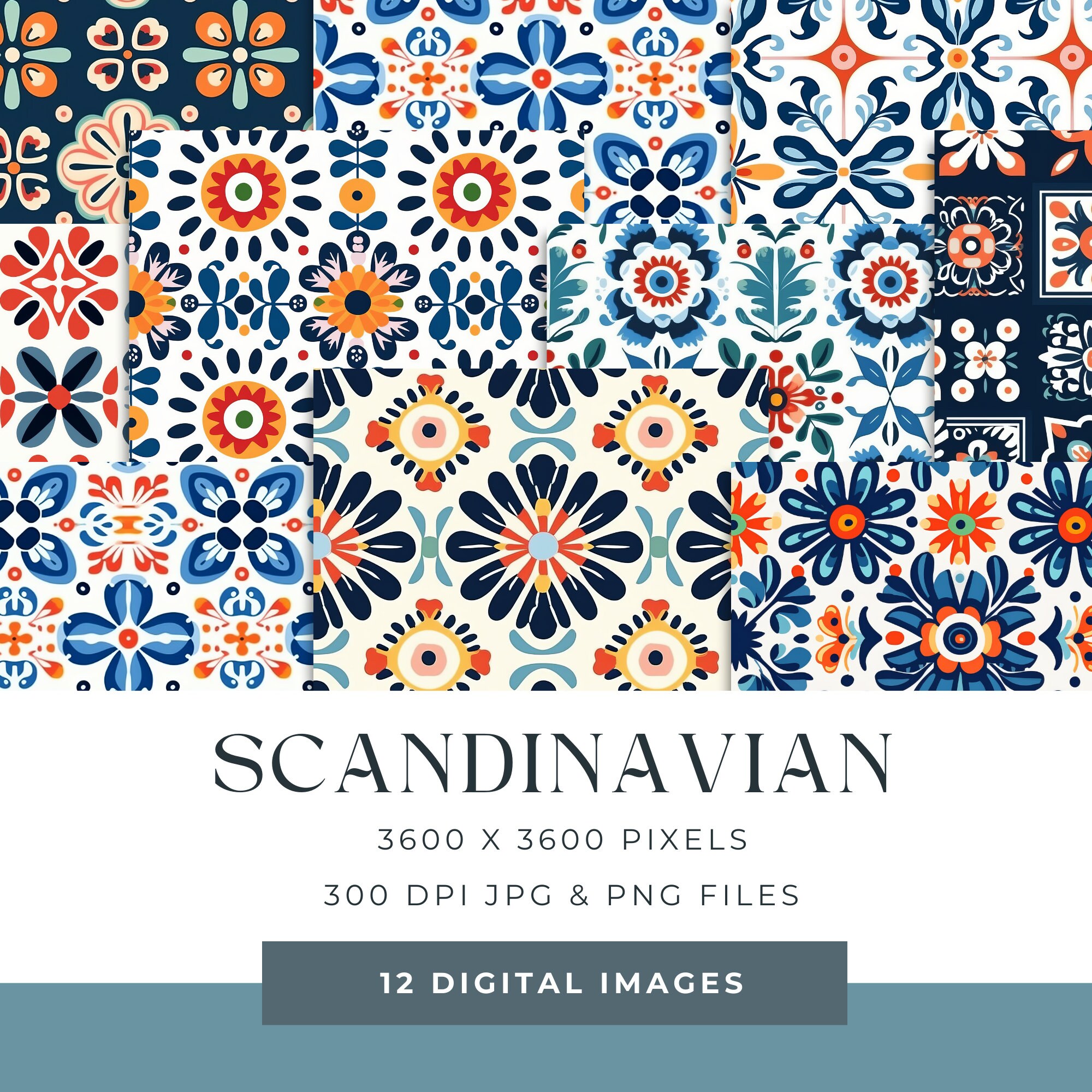 Seamless Scandinavian Patterns Digital Scandinavian Folk Art ...