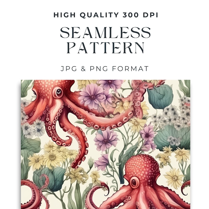 Seamless Vintage Octopus Digital Pattern Enchanted Octopus Magical ...