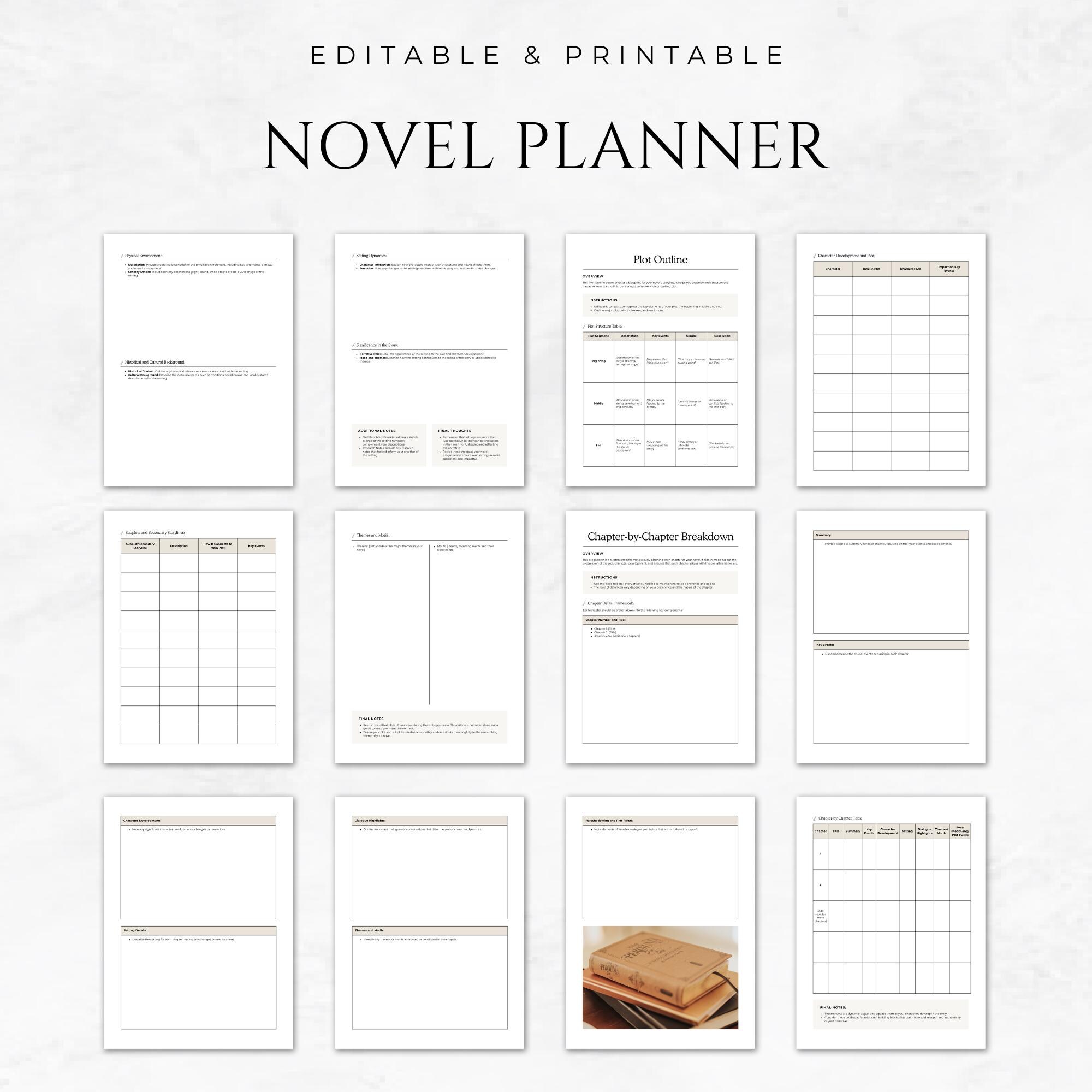 Novel Planner Template Editable Canva Writer Planner Book Planning ...